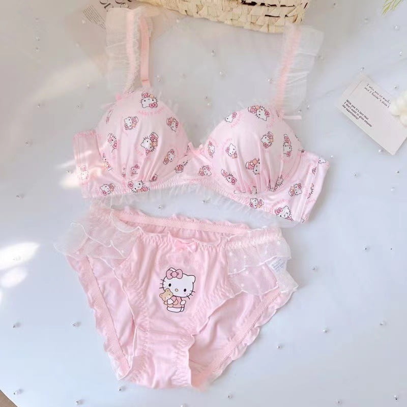 Sanrio Hello Kitty Bra Set Women Sexy Lace Kawaii Lingerie Set Porosity ...