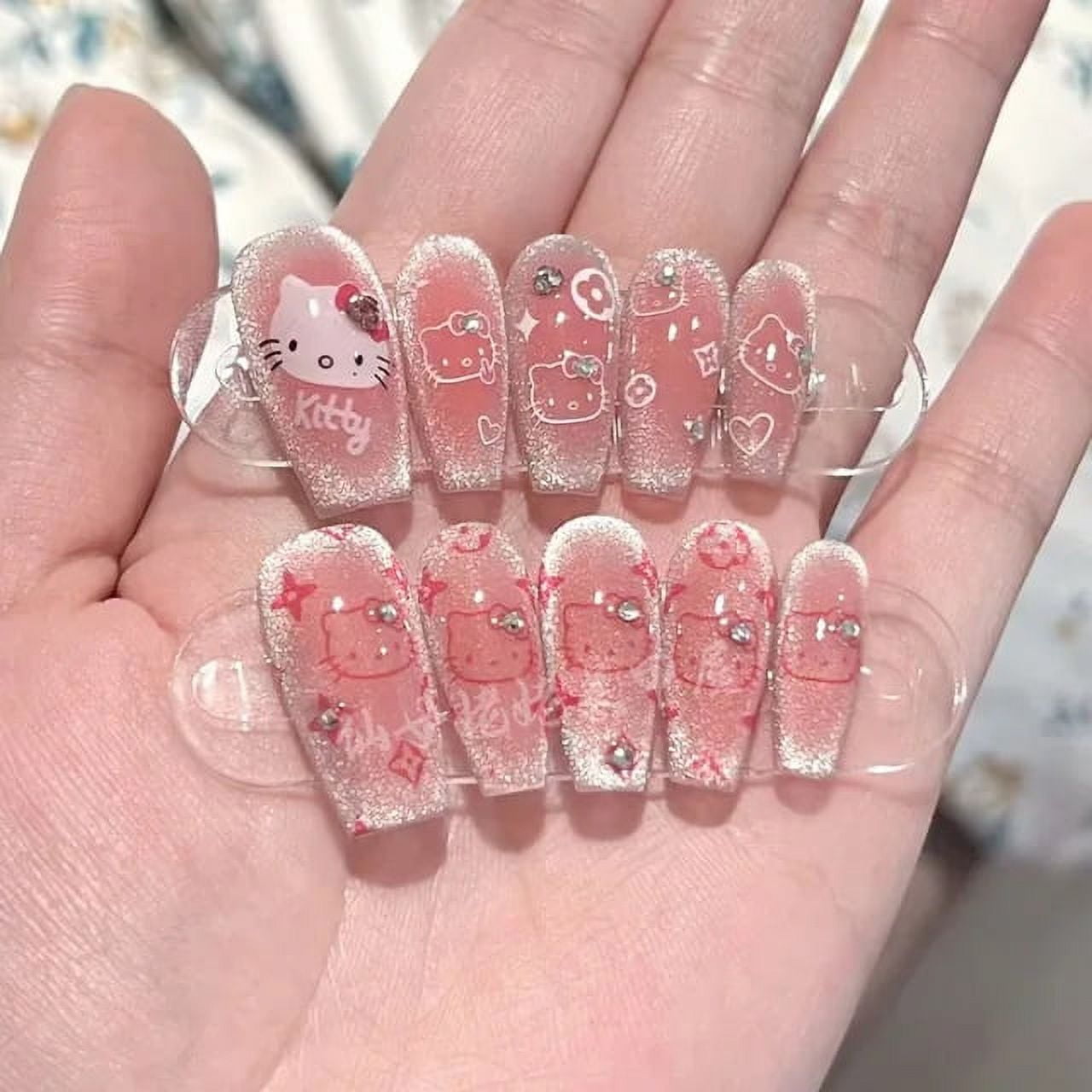 Sanrio Hello Kitty Cartoon Cute Y2K Halo Dyed Shiny Cat Eyes Nail Patch ...