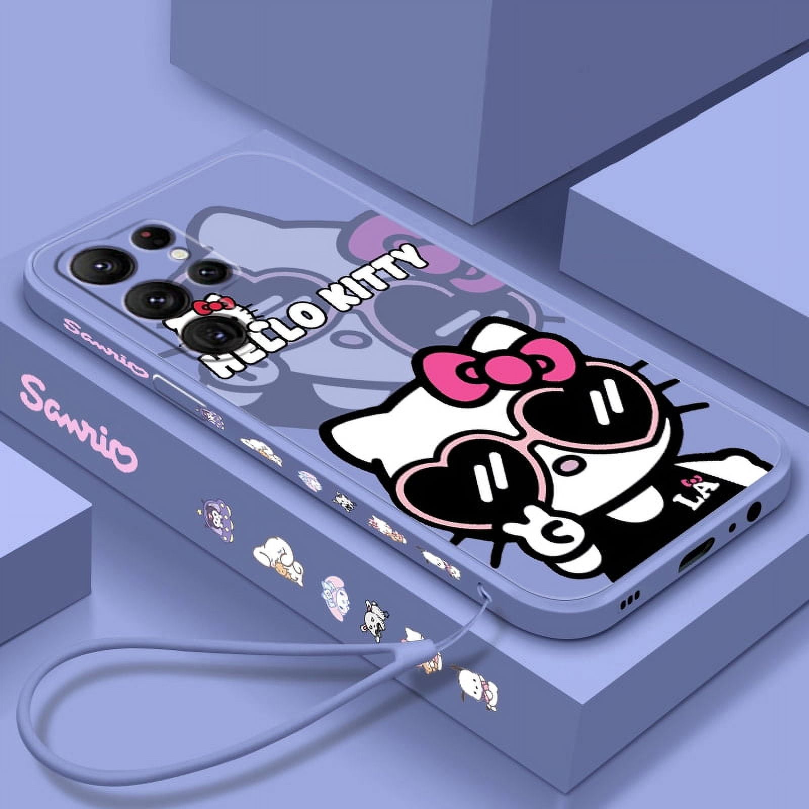 Sanrio Hello Kitty Cartoon Liquid Left Rope For Samsung Galaxy S24 S23 S22 S21 S20 FE S10 Ultra ...