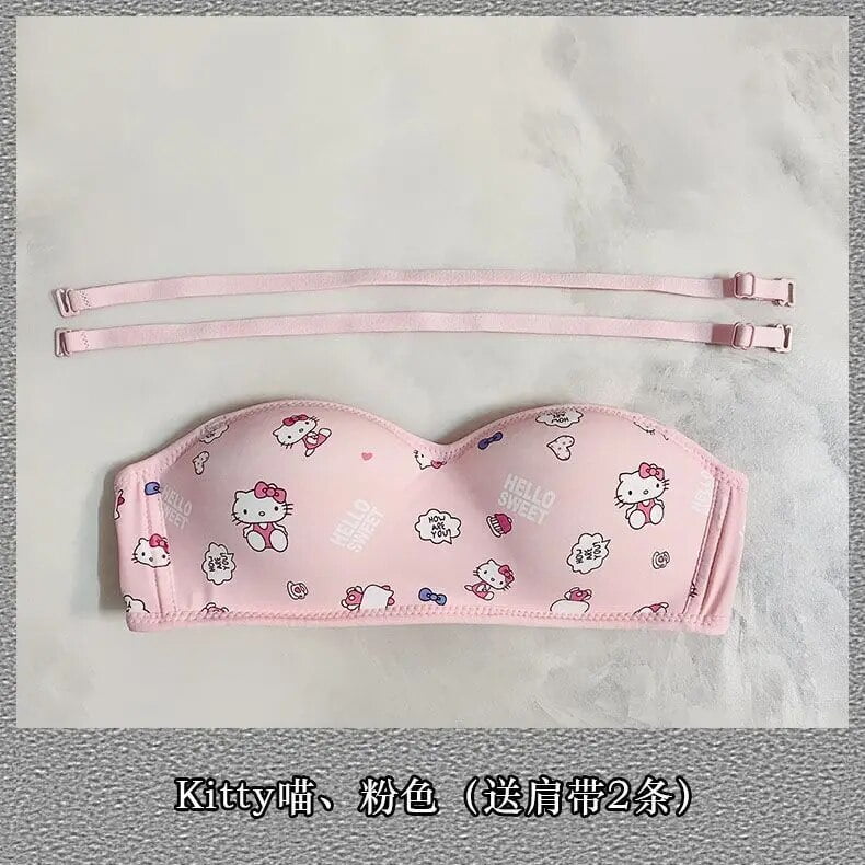 Sanrio Hello Kitty Cartoon Printed Girl's Underwear Student Small Chest Gathered Tops Strapless ...