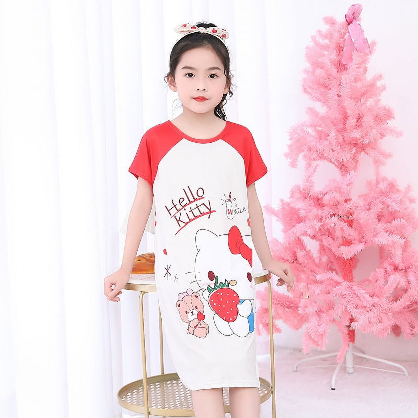 Sanrio Hello Kitty Cinnamoroll Nightgown Children Dress Cartoon Sweet Nightdress Girl Summer ...