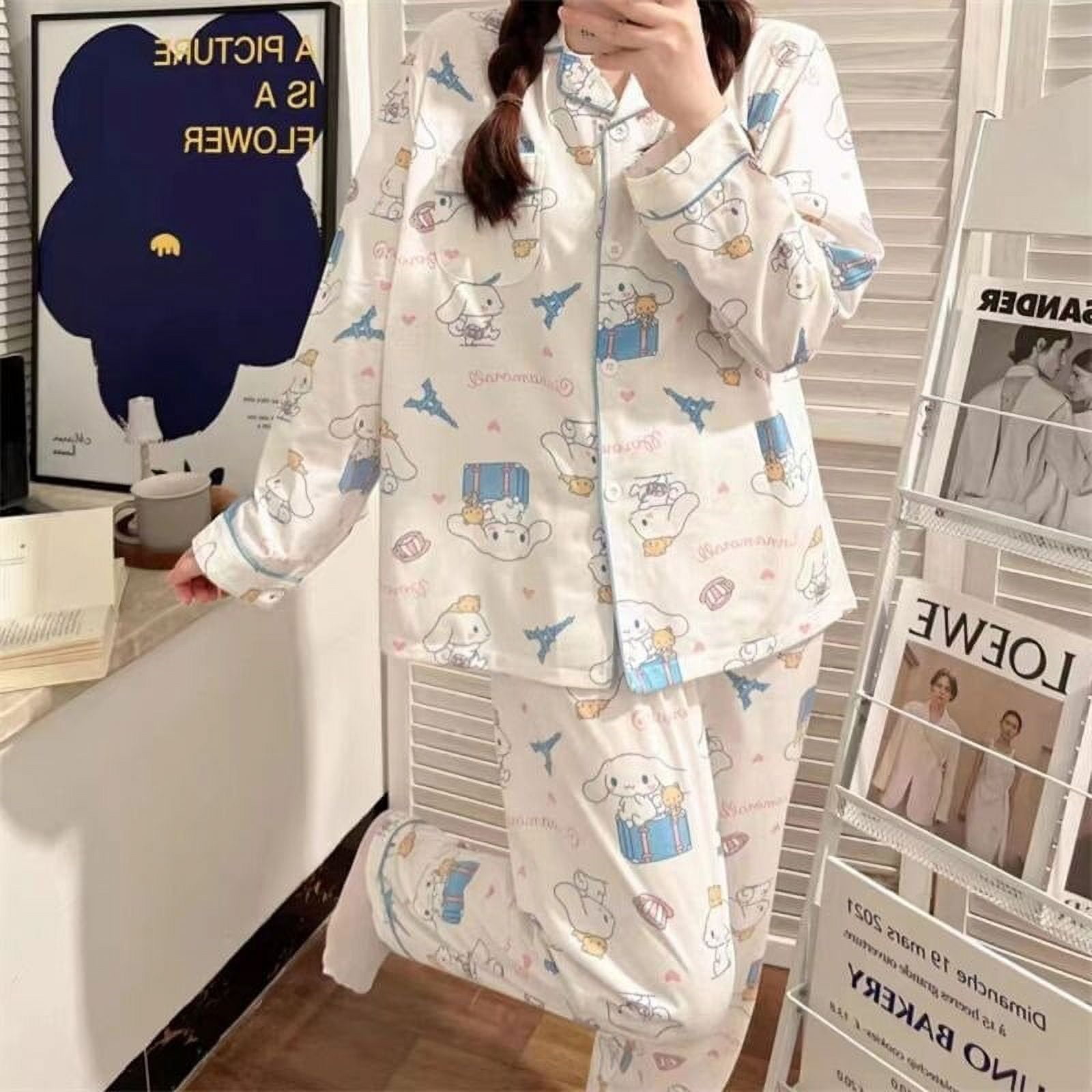 Sanrio Hello Kitty Cinnamoroll Pajamas Female Autumn Sweet Loose ...