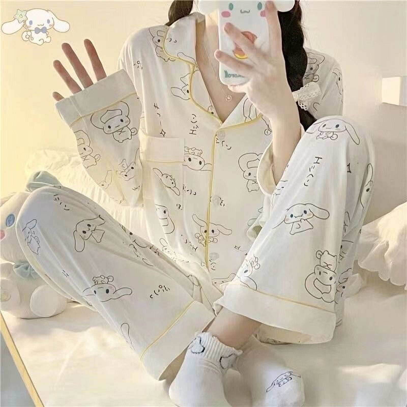 Sanrio Hello Kitty Cinnamoroll Pajamas Female Autumn Sweet Loose ...