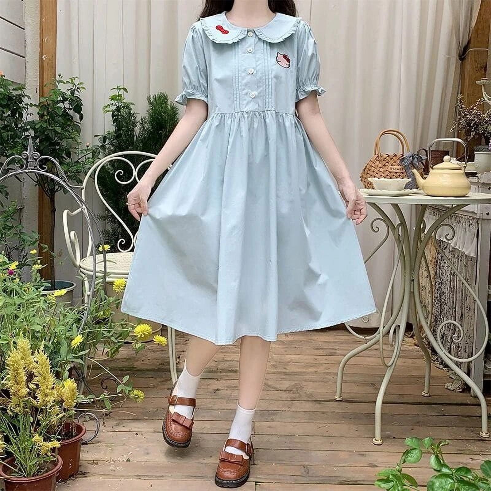 Sanrio Hello Kitty Clothes Y2k Girl Cute Sweet Summer Dresses Student ...