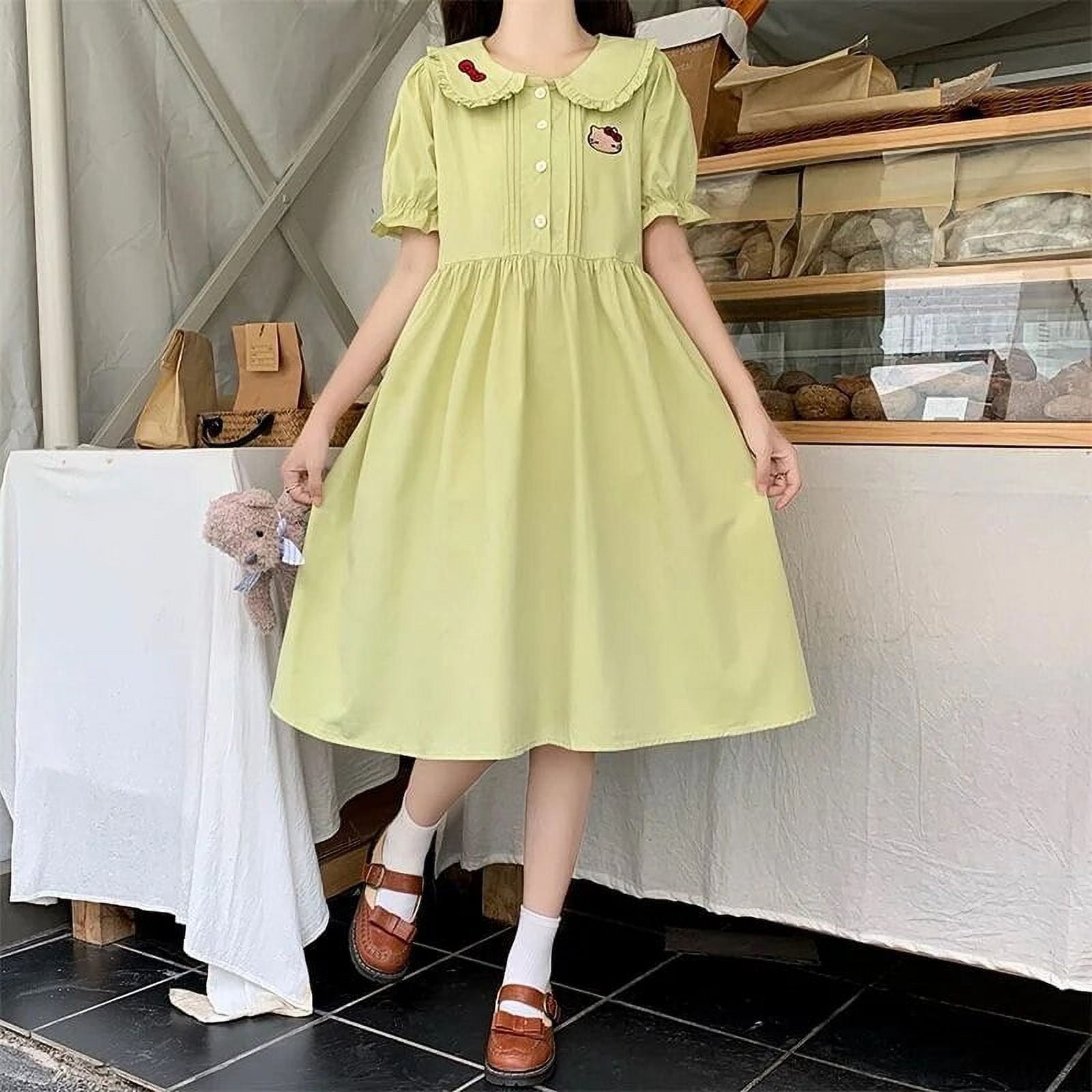 Sanrio Hello Kitty Clothes Y2k Girl Cute Sweet Summer Dresses Student Japanese College Style ...