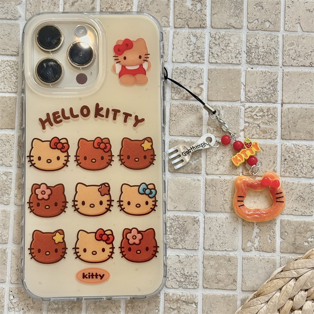 Sanrio Hello Kitty Cookie Pattern Wrist Strap Phone Case For iPhone 13 14 Pro Max 15 16 2025 New ...