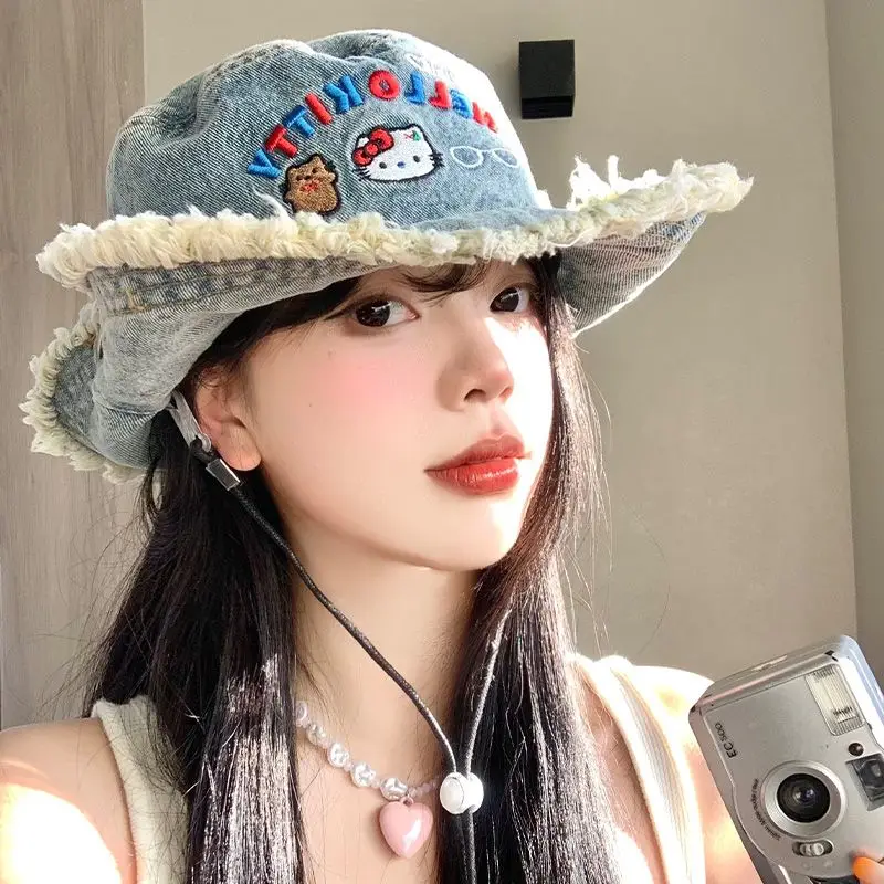 Sanrio Hello Kitty Cowboy Hat Cartoon Cute Wash Fisherman Sun ...