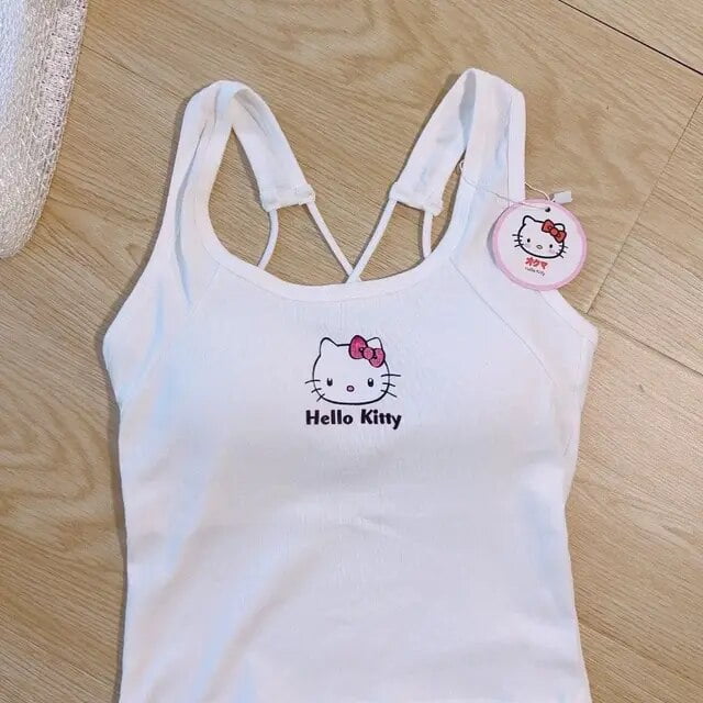 Sanrio Hello Kitty Cross Strap Vest With Bra Y 2k Sexy Youthful Woman ...