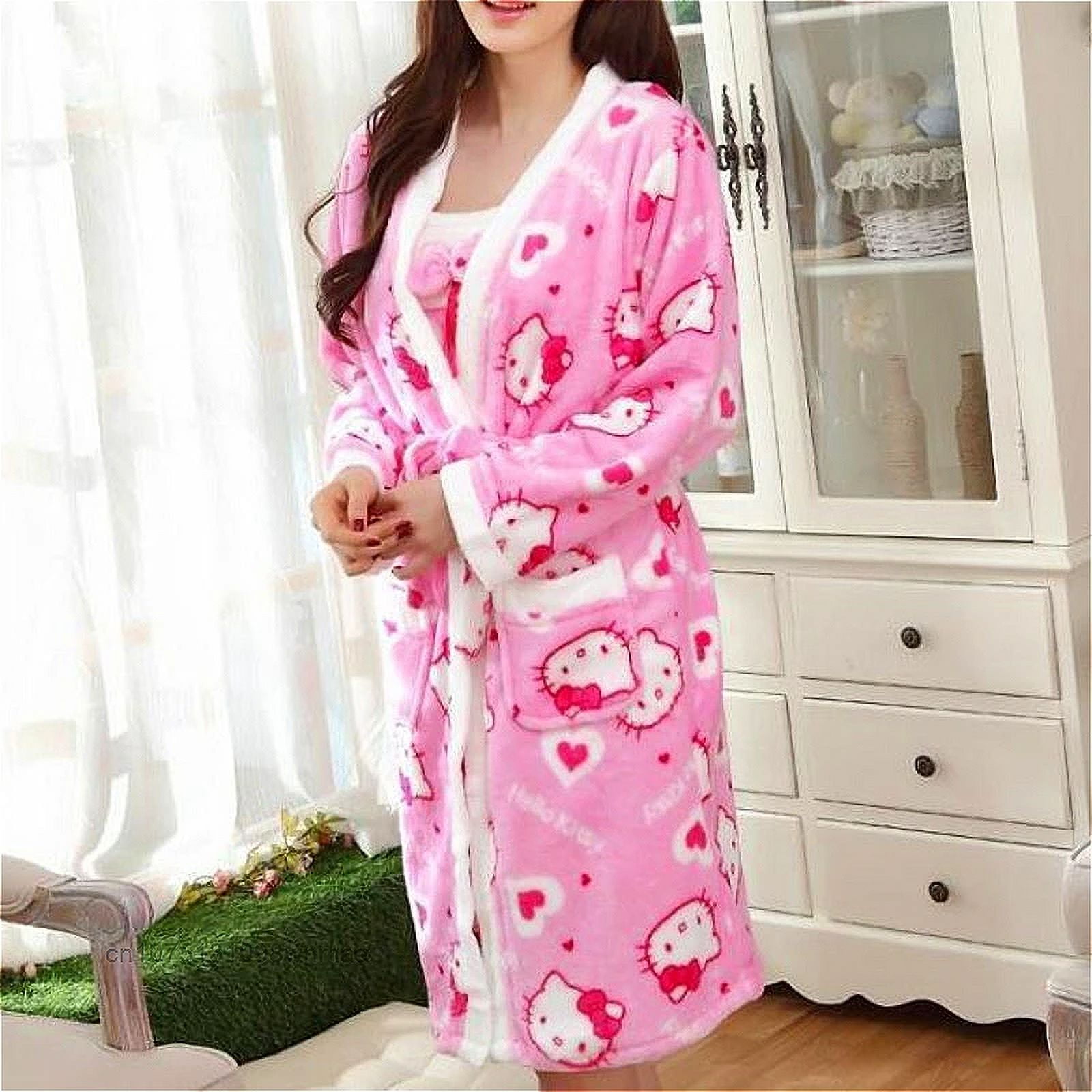 Sanrio Hello Kitty Cute Plush Robe and Fluffy Nightdress Anime Print ...