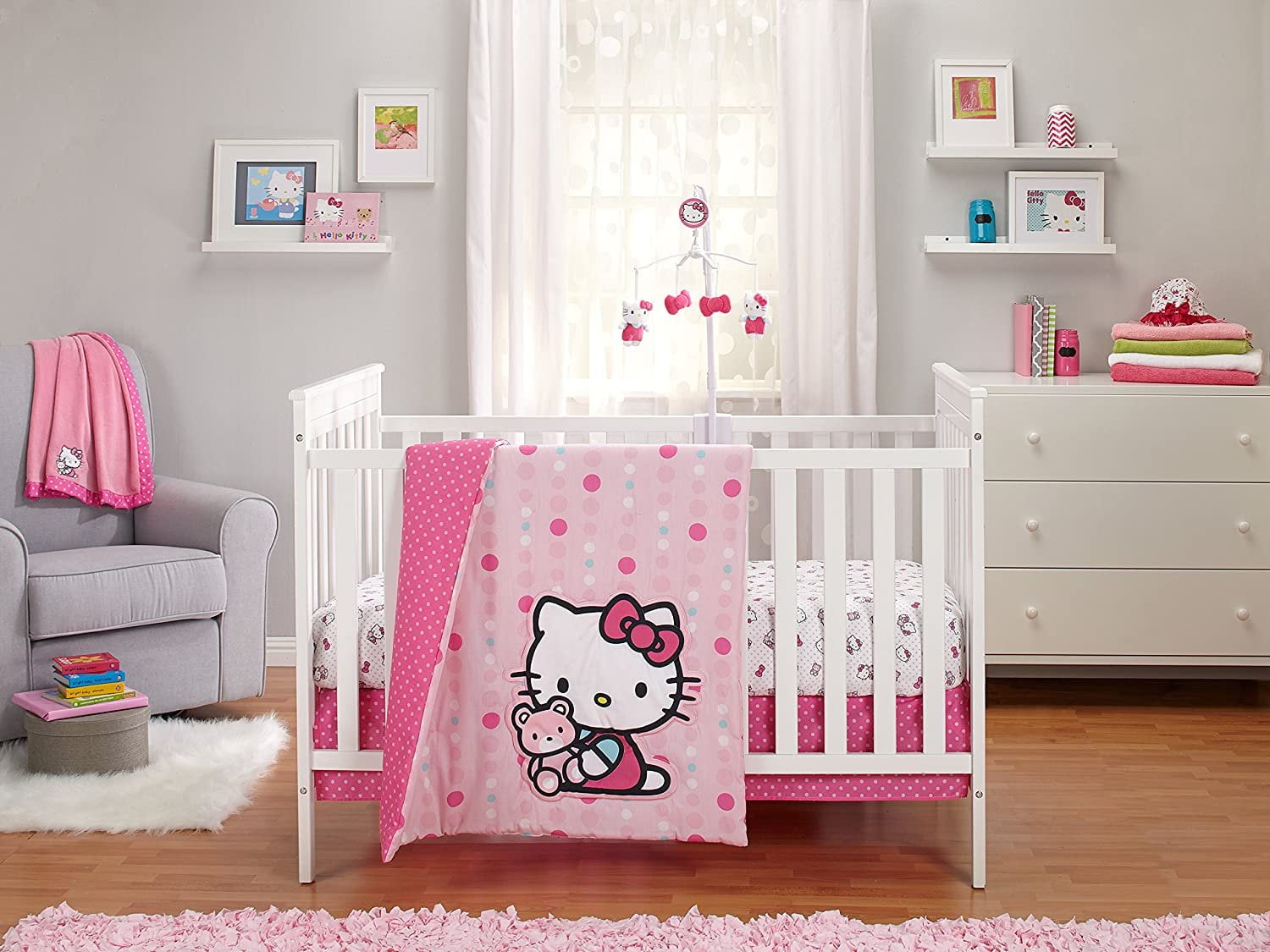 Sanrio Hello Kitty Cute as A Button 3 Piece Crib Bedding Set, Pink ...