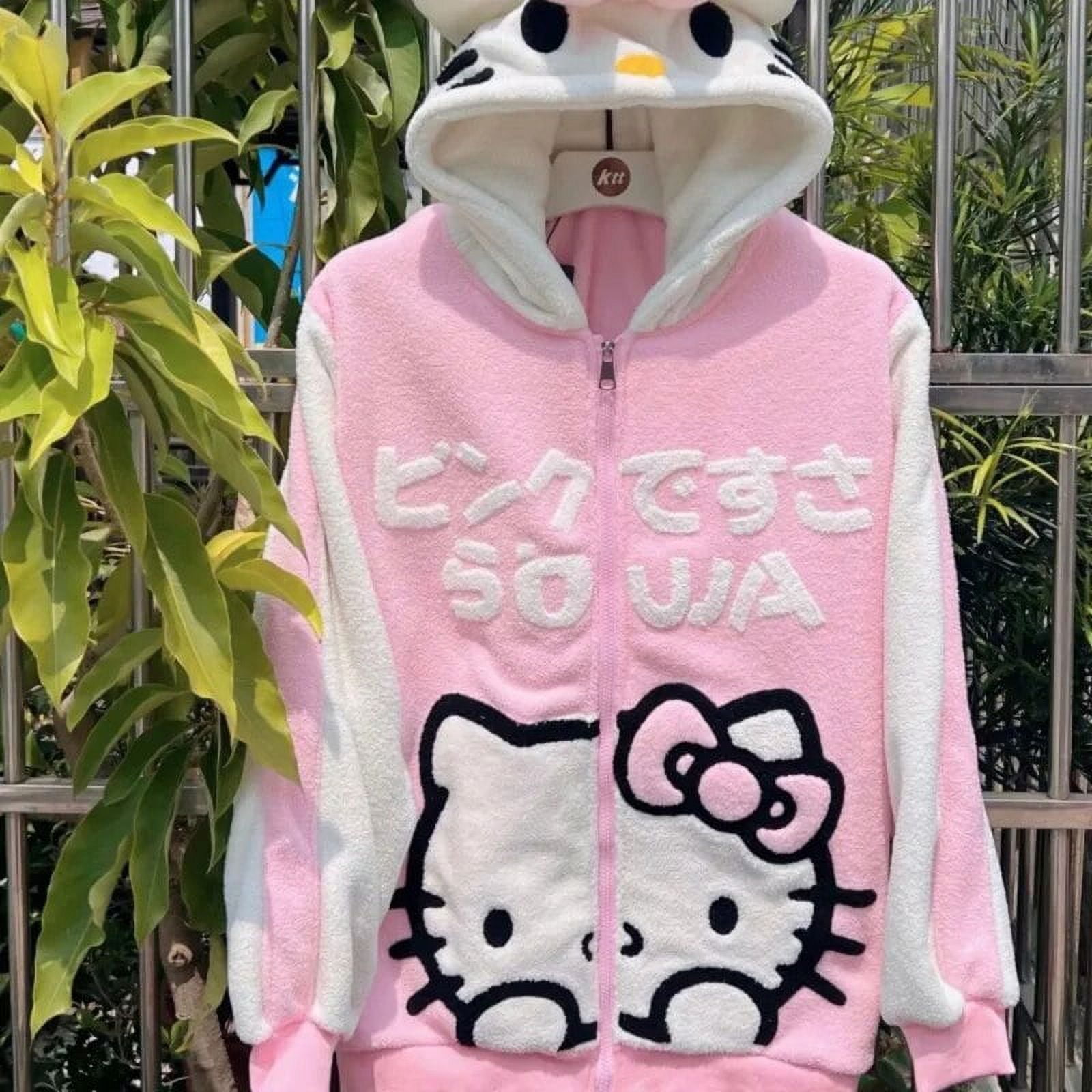 Sanrio Hello Kitty Embroidered Plush Zipper Coat Y2k Girls Winter Fall ...