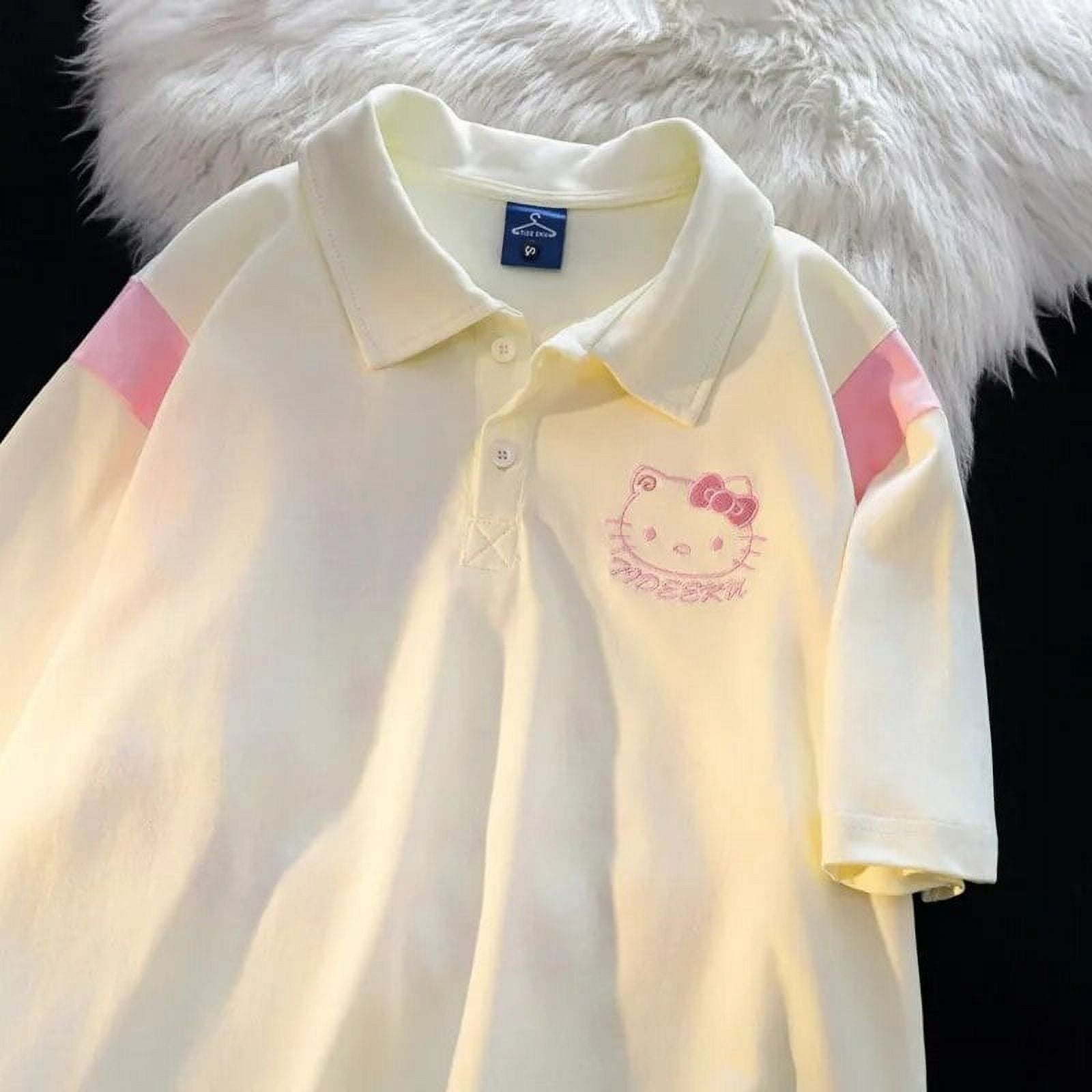 Sanrio Hello Kitty Embroidered Polo Neck T-shirt Yk2 Youthful Woman ...