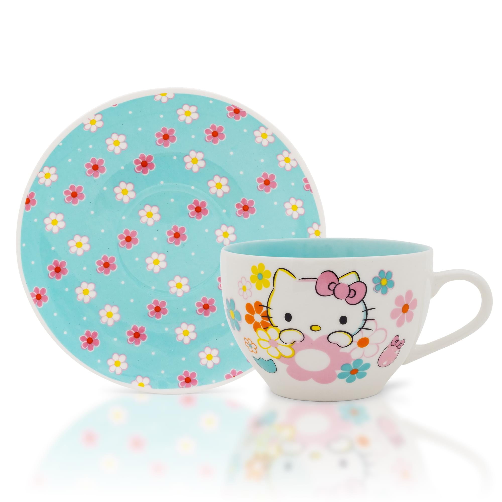Sanrio Hello Kitty Floral Bone China Teacup and Saucer Set | Holds 7 ...