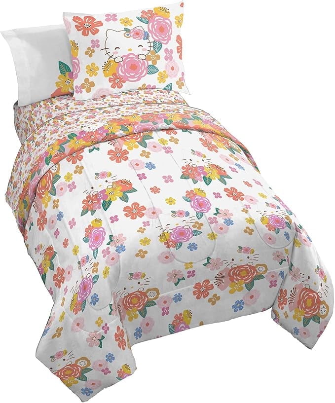 Sanrio, Hello Kitty Comforter Set, Floral Grace 7 Piece, Full Size ...