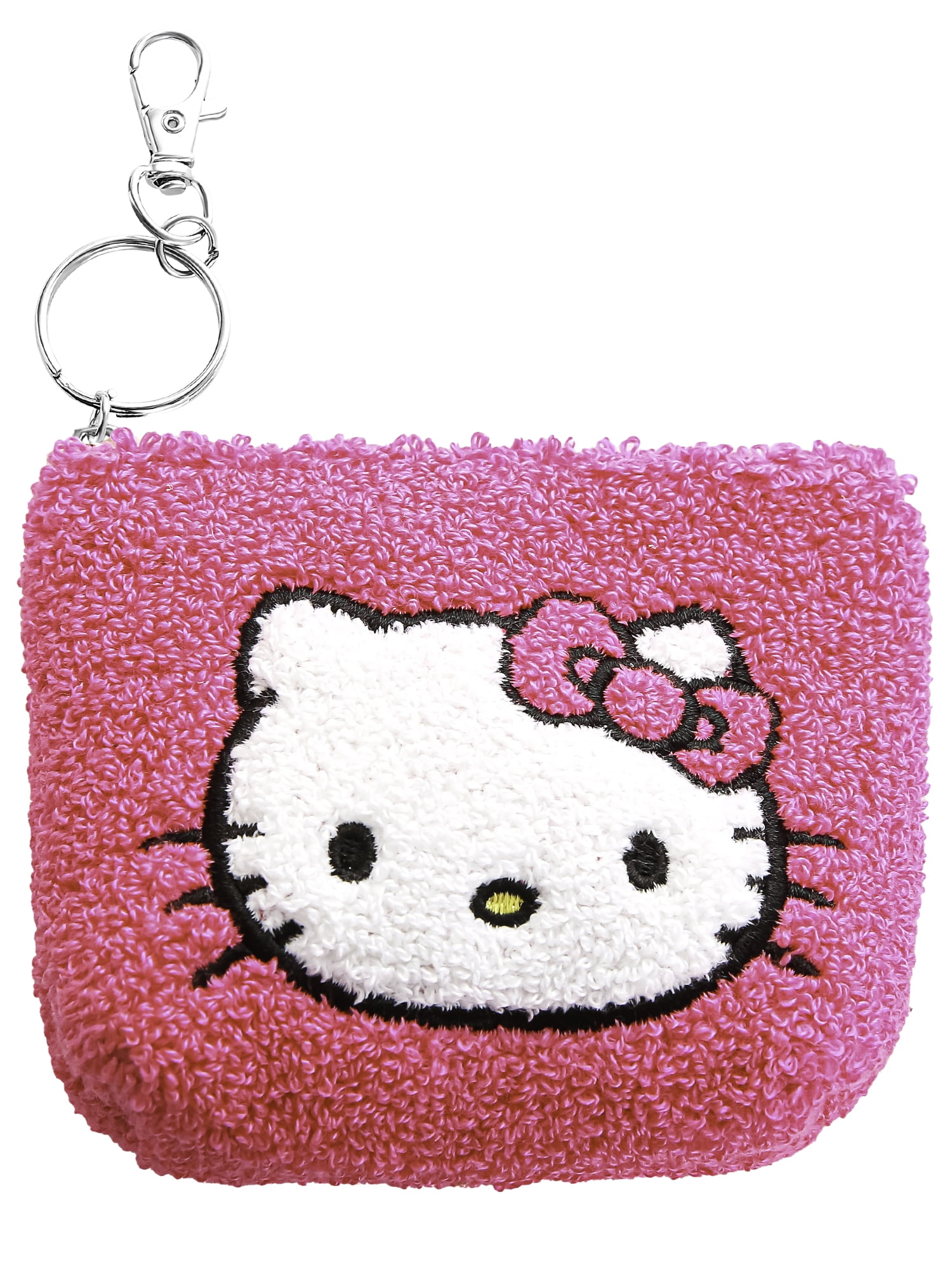 Sanrio Hello Kitty Girl's Pink Terry Cloth Zip-Up Keychain Charm Pouch ...