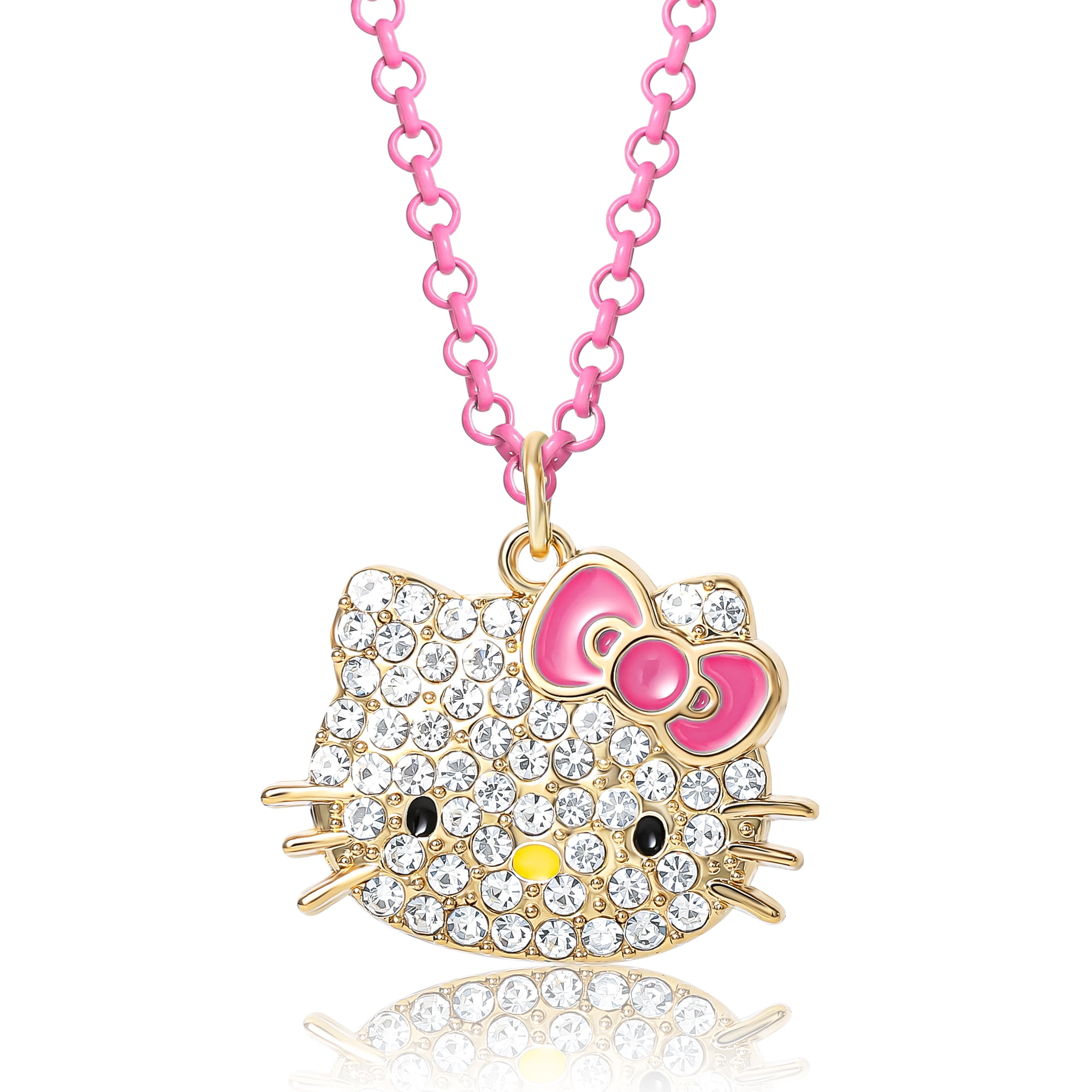 Hello Kitty Pave Fashion Jewelry Necklace - 16"+3" Necklace, Neon Pink ...