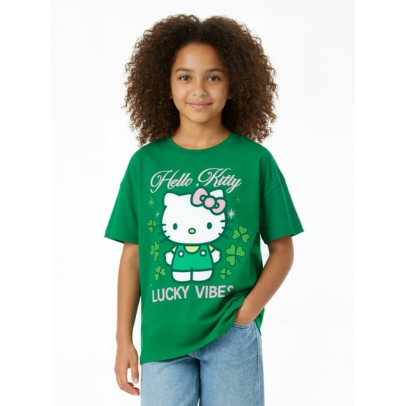 Sanrio Hello Kitty Girls St. Patrick's Day Graphic T-Shirt, Lucky Vibes ...