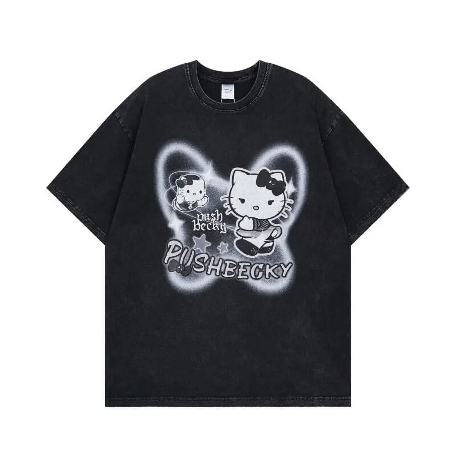 Sanrio Hello Kitty Gothic Printed Black White T-shirt Y2k Youthful ...