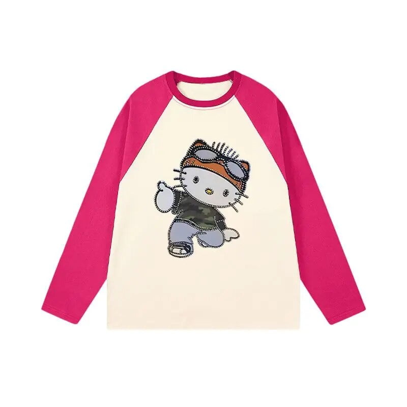 Sanrio Hello Kitty Hip Hop Splicing Fun Design Long Sleeve T-shirt ...