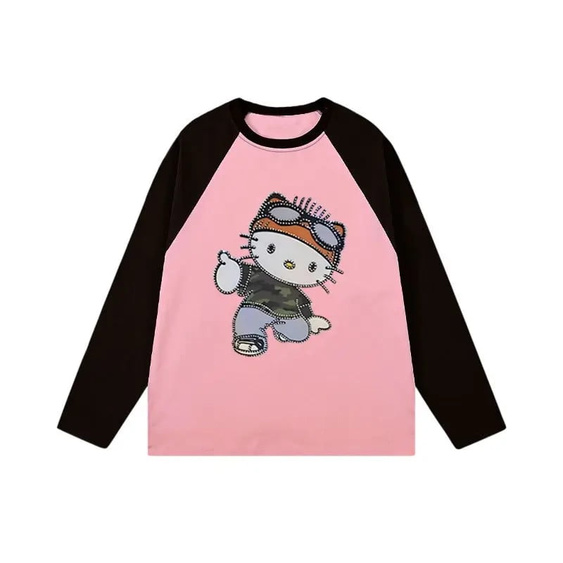 Sanrio Hello Kitty Hip Hop Splicing Fun Design Long Sleeve T-shirt ...