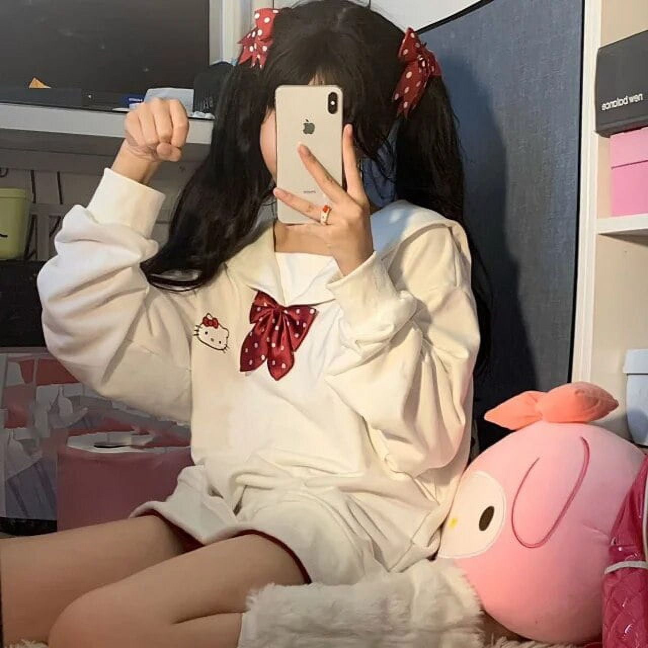 Sanrio Hello Kitty Japanese Cute Sweatshirts Female Navy Collar 2022 ...