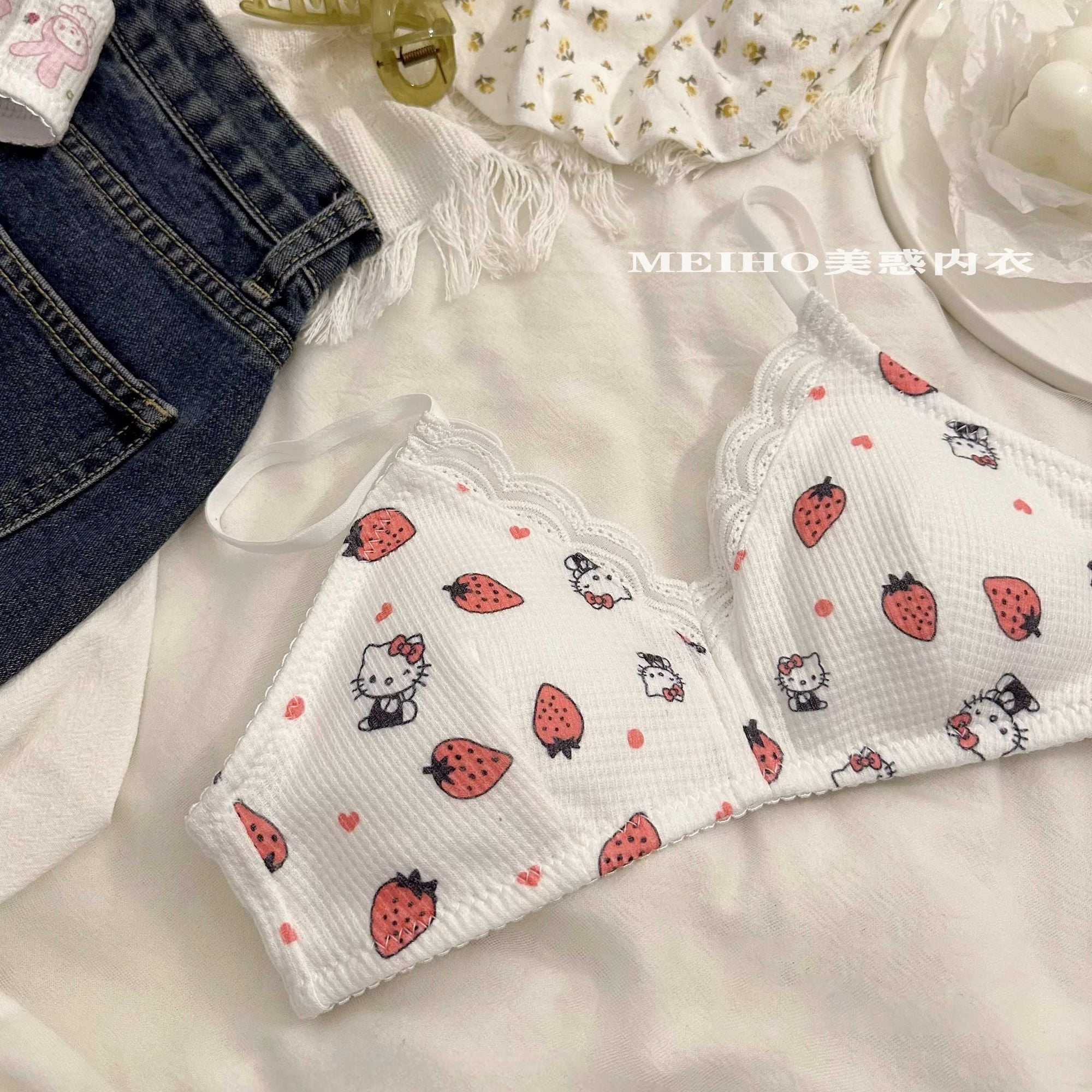 Sanrio Hello Kitty Kawaii Cotton Bra Set Anime Print Without Wires ...