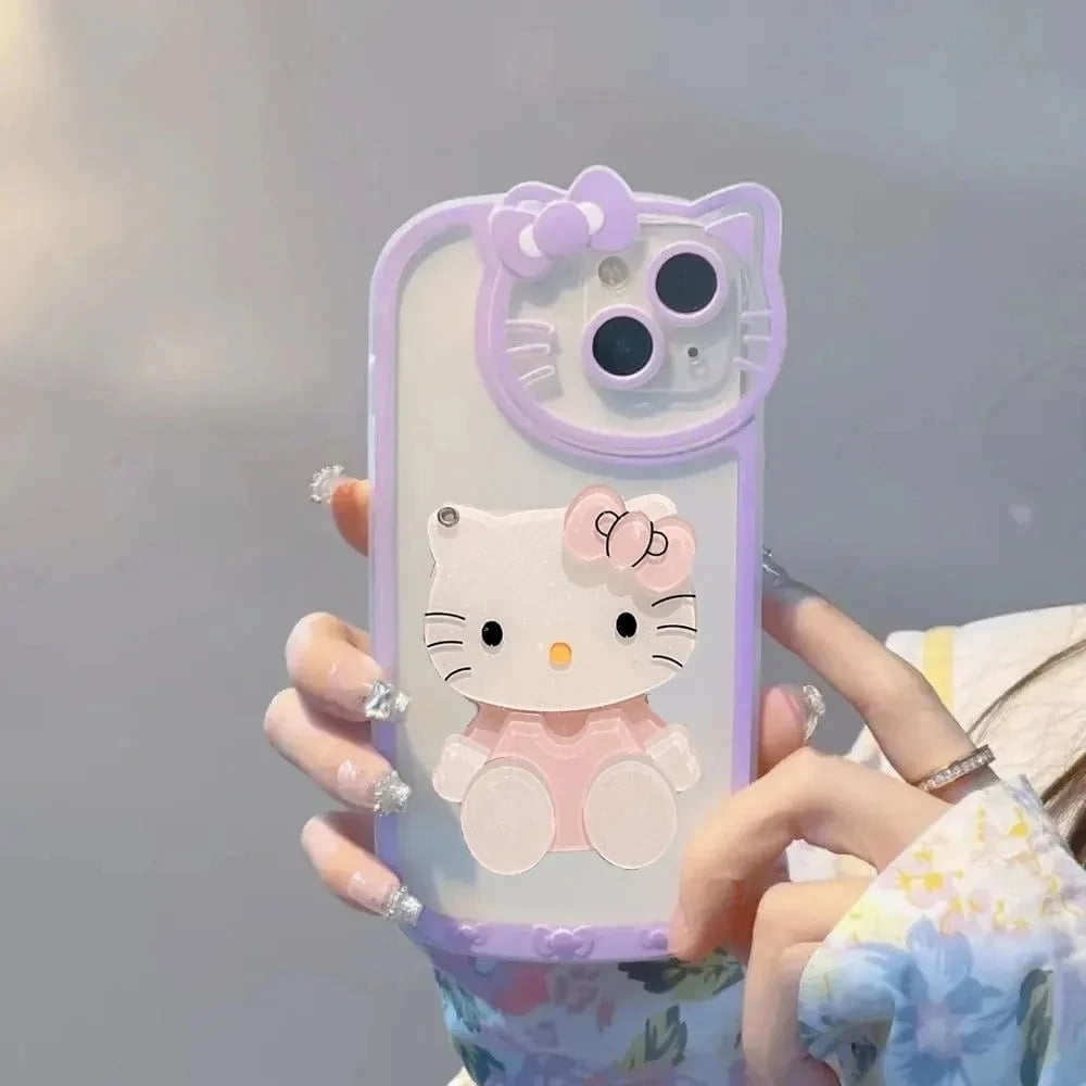 Sanrio Hello Kitty Kawaii KT Head Mirror Phone Case For iPhone 15 14 13 Pro Max 11 12 13 Pro XR ...