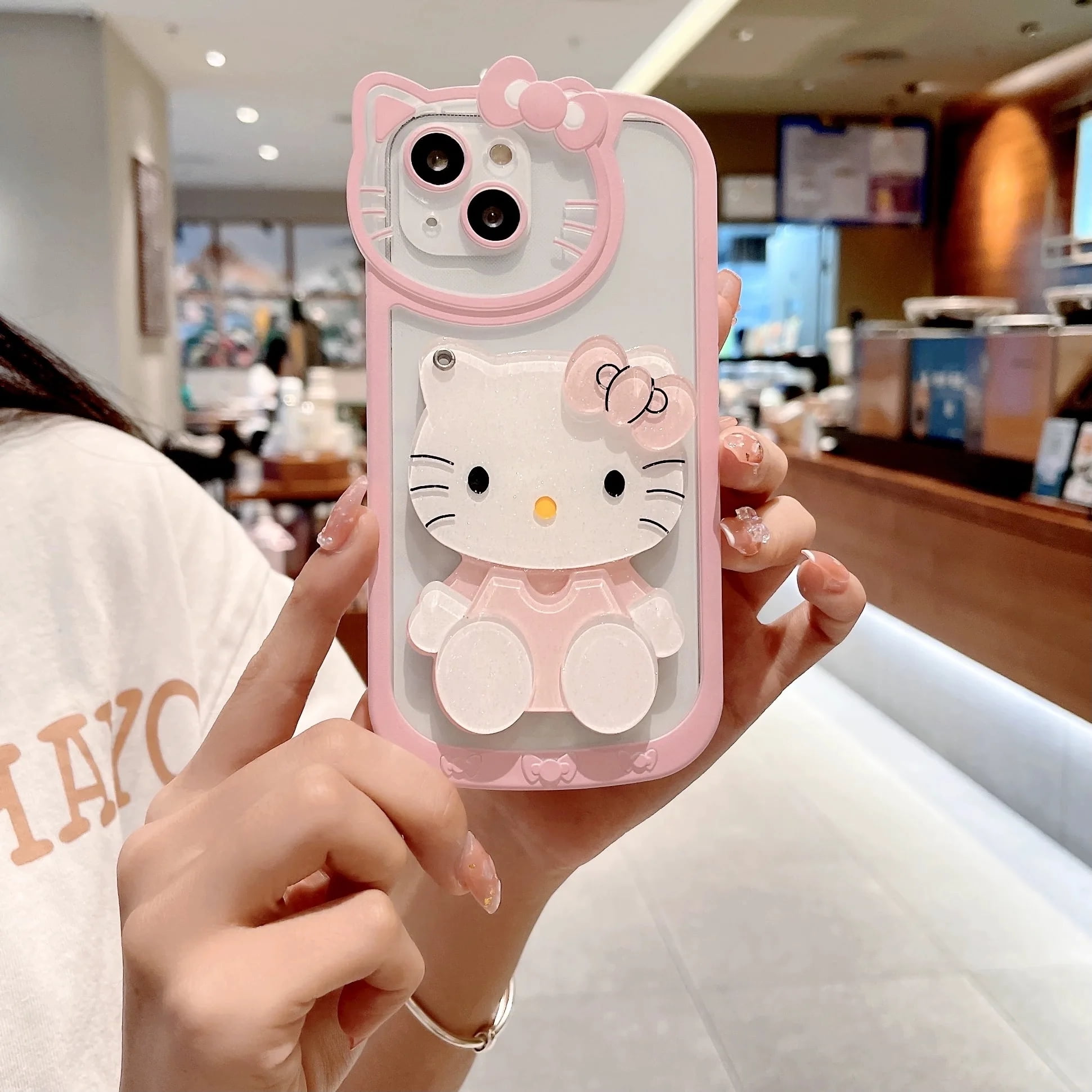 Sanrio Hello Kitty Kawaii KT Head Mirror Phone Case For iPhone 16 15 14 13 Pro Max 11 12 13 Pro ...