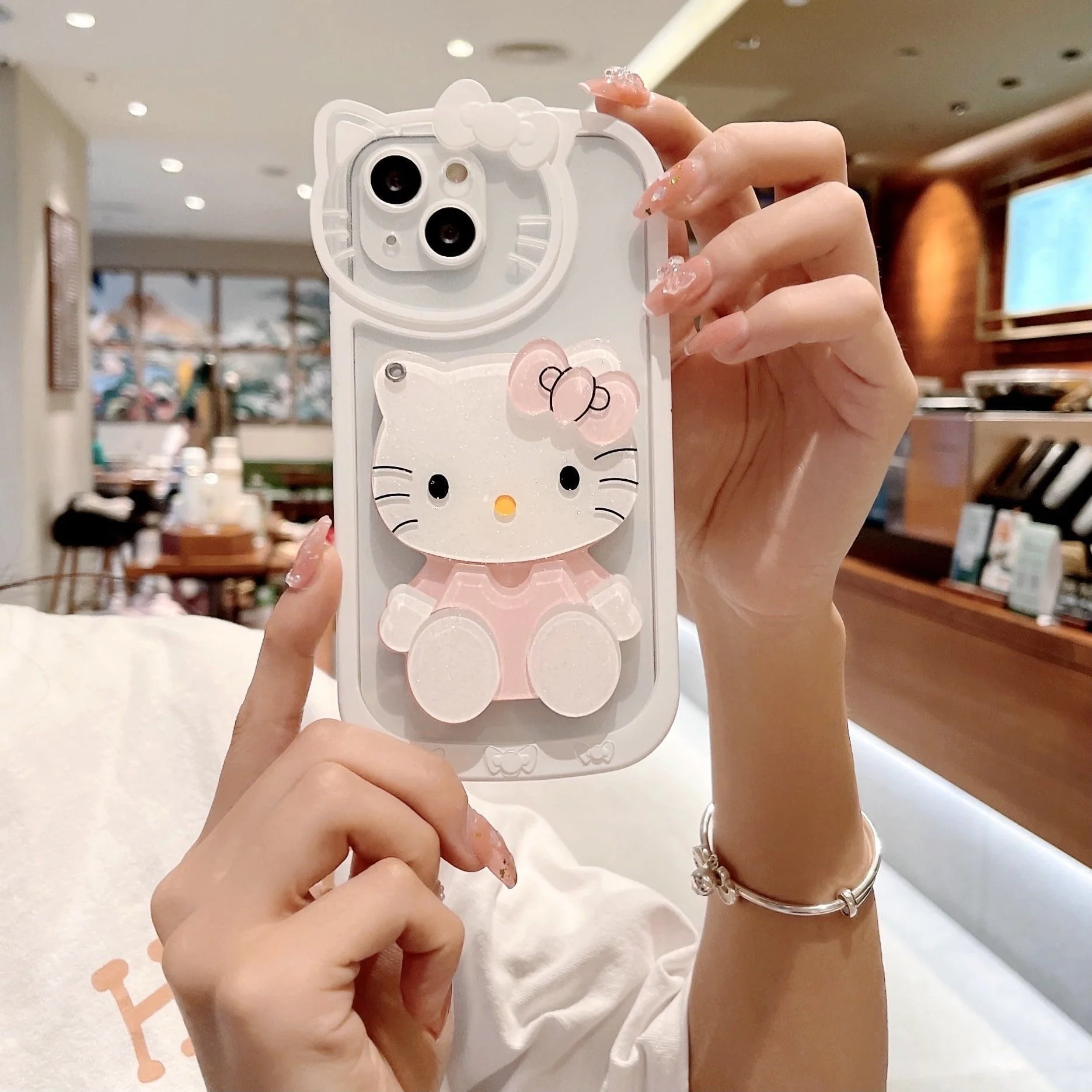 Sanrio Hello Kitty Kawaii KT Head Mirror Phone Case For iPhone 16 15 14 13 Pro Max 11 12 13 Pro ...
