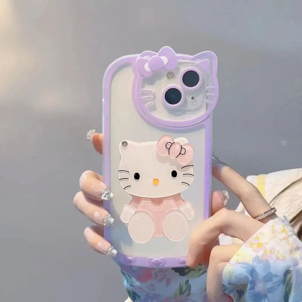 Sanrio Hello Kitty Kawaii KT Head Mirror Phone Case For iPhone 16 15 14 13 Pro Max 11 12 13 Pro ...
