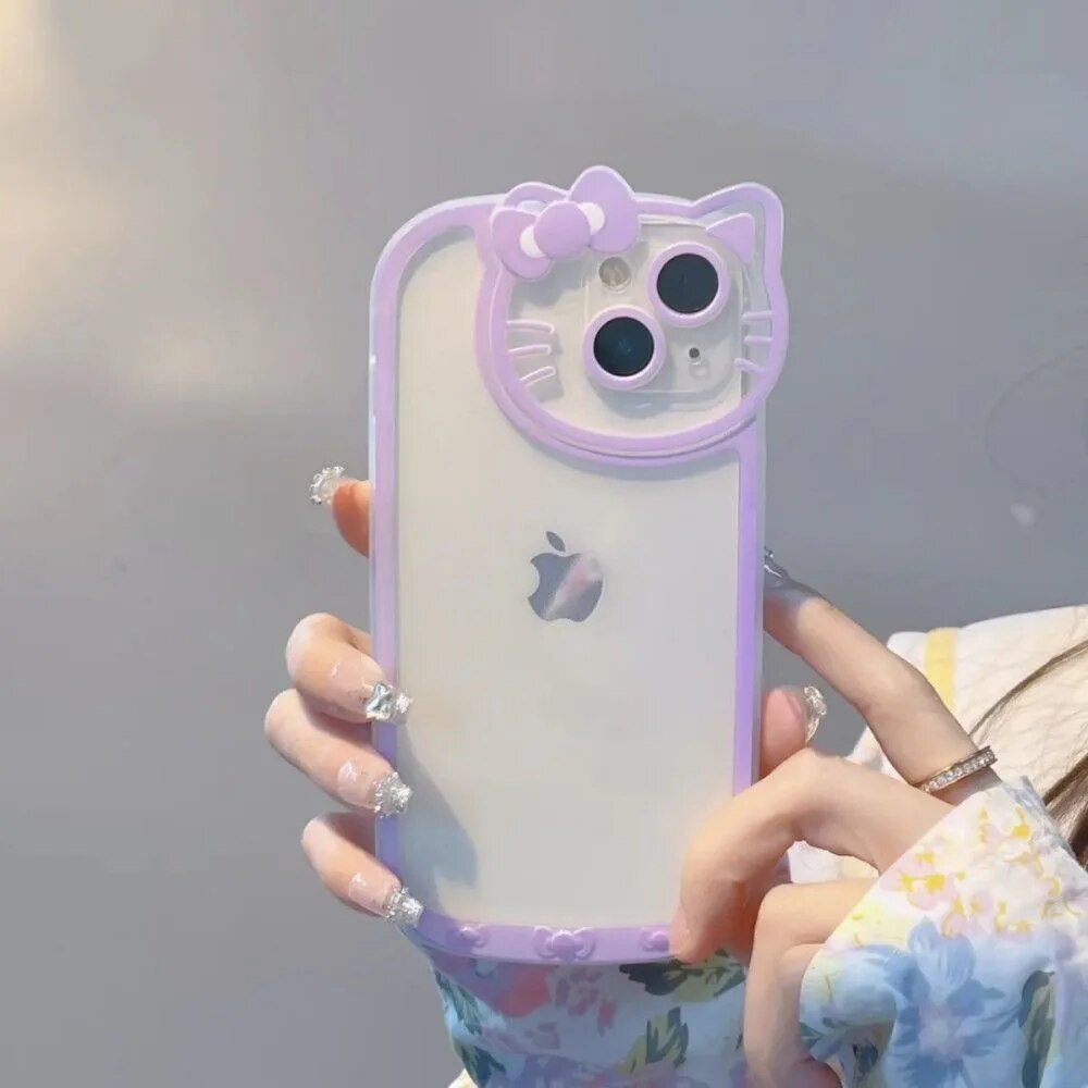 Sanrio Hello Kitty Kawaii KT Head Phone Case For iPhone 15 14 13 Pro Max 11 12 13 Pro X XR 7 8 ...