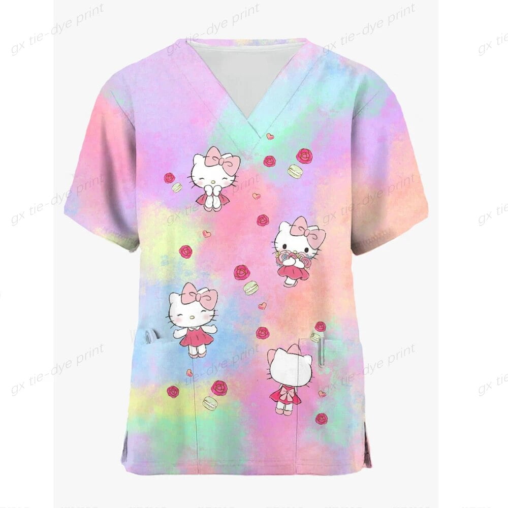 Sanrio Hello Kitty Kawaii Nurse Uniform Scrubs Tops Womens Cartoon ...