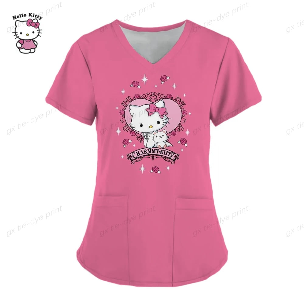 Sanrio Hello Kitty Kawaii Nurse Uniform Scrubs Tops Womens Cartoon ...