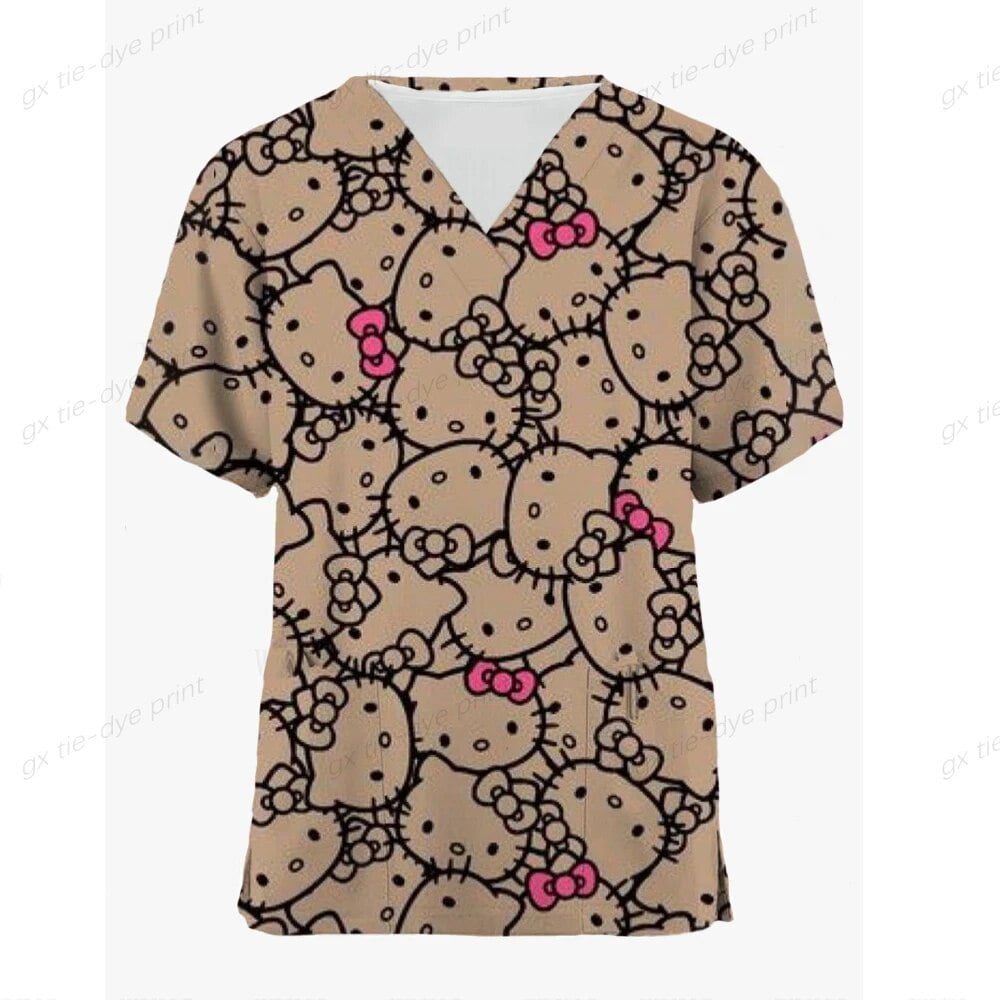 Sanrio Hello Kitty Kawaii Nurse Uniform Scrubs Tops Womens Cartoon ...