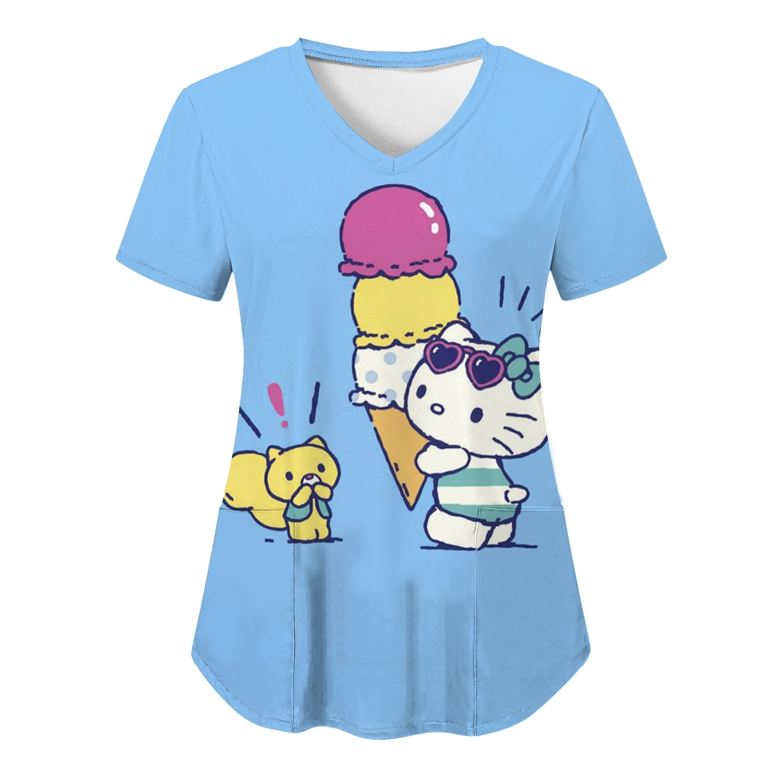 Sanrio Hello Kitty Kawaii Nurse Uniform Scrubs Tops Womens cute Print ...