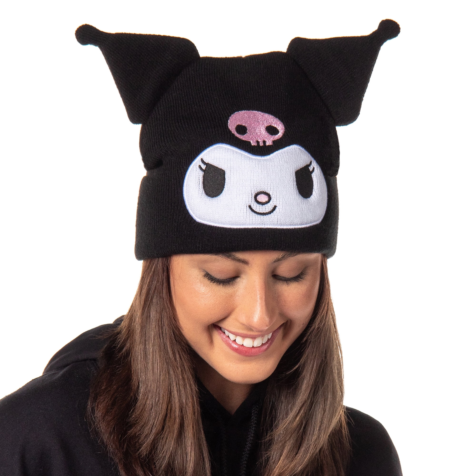 Sanrio Kawaii Teens Hello Kitty Kuromi 3D Embroidered Knit Beanie Hat ...