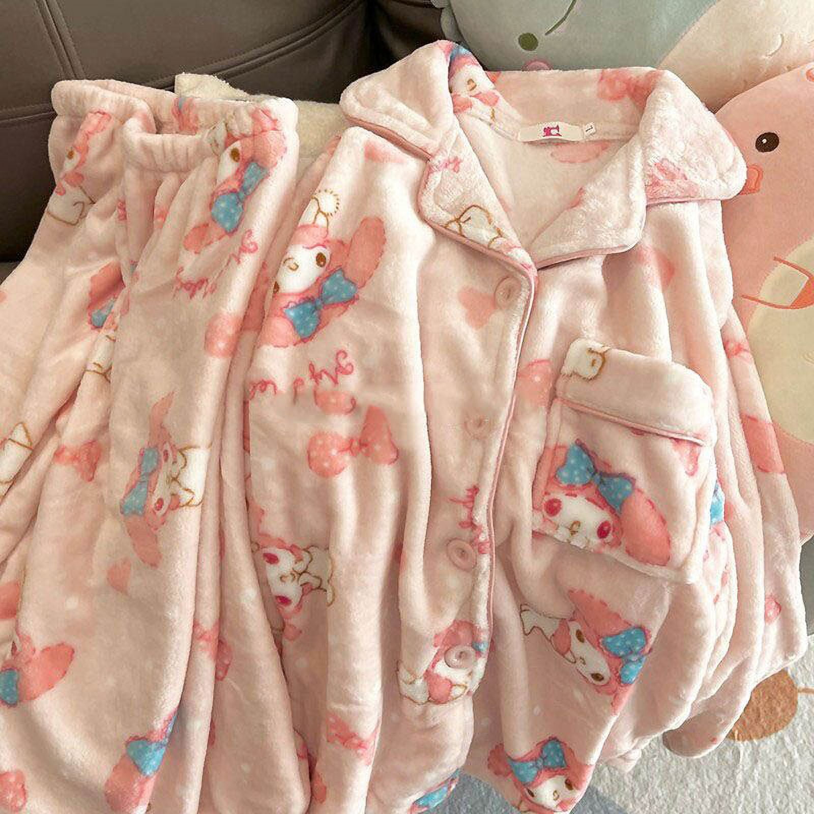 Sanrio Hello Kitty Kuromi Cinnamoroll Coral Fleece Pajamas Winter Plus ...