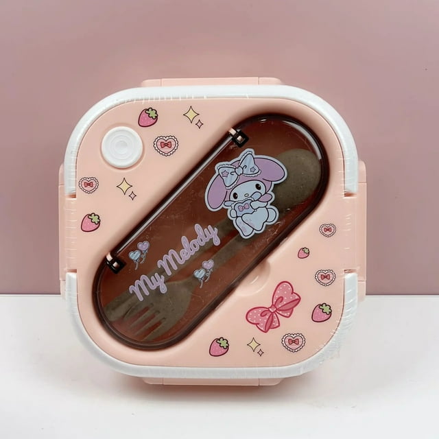 Sanrio Hello Kitty Kuromi Cinnamoroll Plastic Lunch Box Bring Cutlery ...