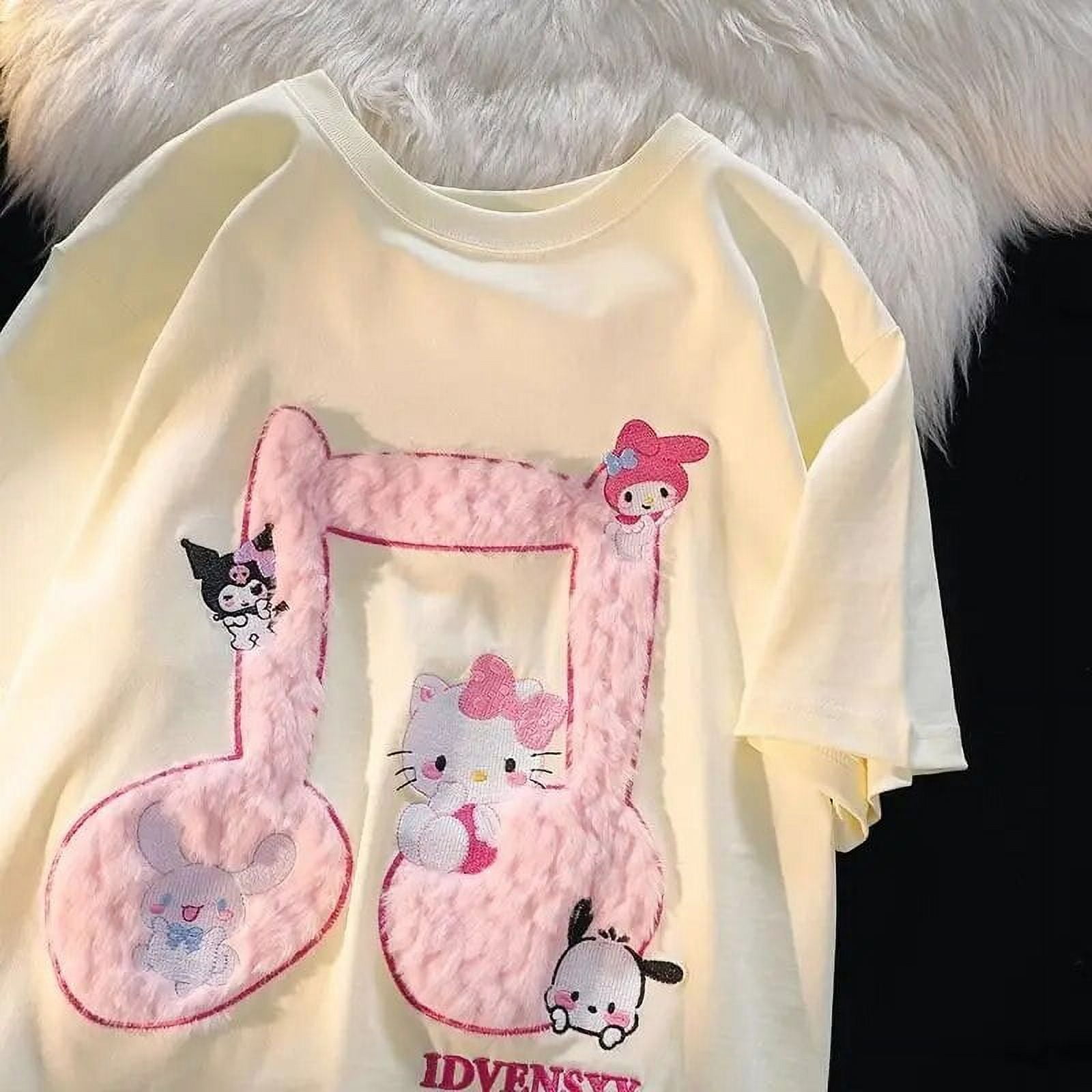 Sanrio Hello Kitty Kuromi Embroidered T-shirt New Summer Trendy Hip Hop ...