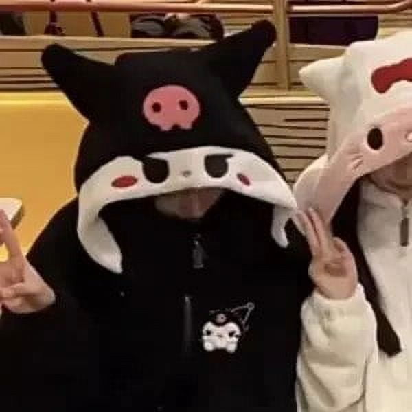 Sanrio Hello Kitty Kuromi Lamb Fleece Sweater Coat Detachable Hat Women ...