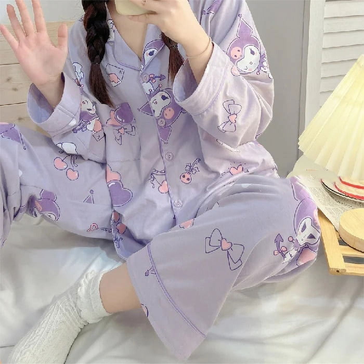 Sanrio Hello Kitty Kuromi Pajamas Suits Kawaii Cinnamoroll Melody Long ...