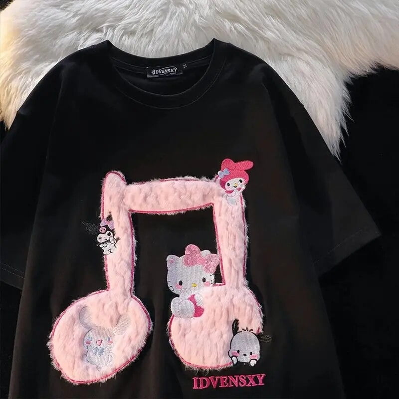 Sanrio Hello Kitty Kuromi embroidered T-shirt new summer trendy hip hop ...