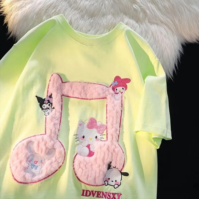 Sanrio Hello Kitty Kuromi embroidered T-shirt new summer trendy hip hop ...