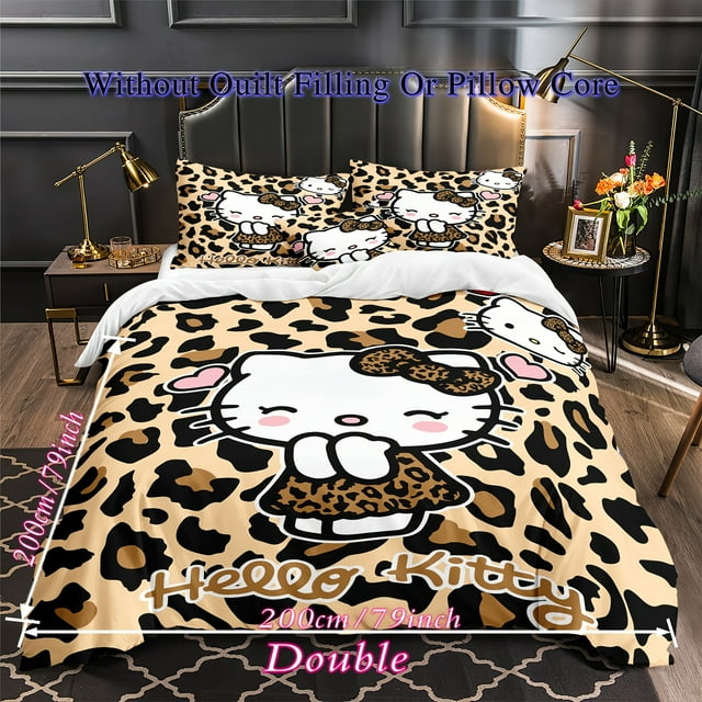 Sanrio Hello Kitty Leopard Print Bedding Set Soft And Breathable Duvet