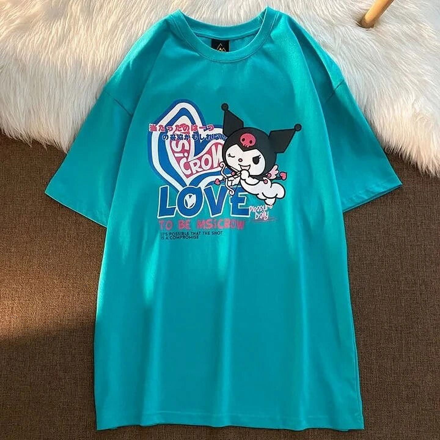 Sanrio Hello Kitty Magic Design Black Top Bone Print Short Sleeve Tee Oversized T-shirt Women ...