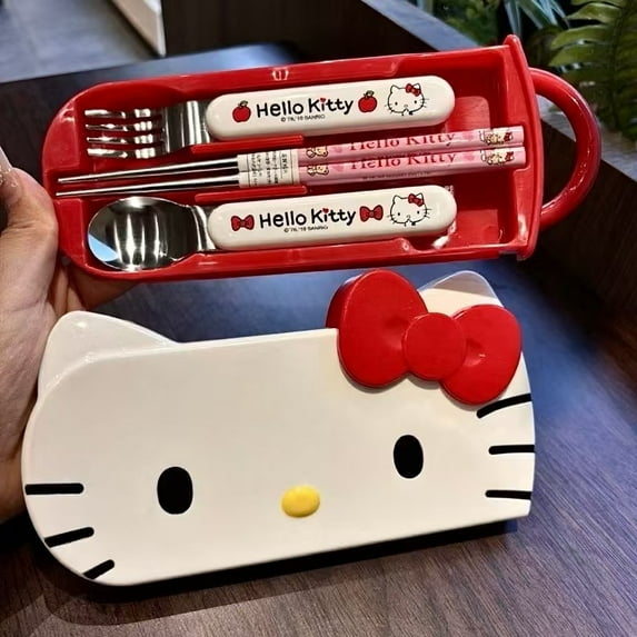 Sanrio Hello Kitty My Melody Chopsticks Spoon Dining Box 4 Piece ...