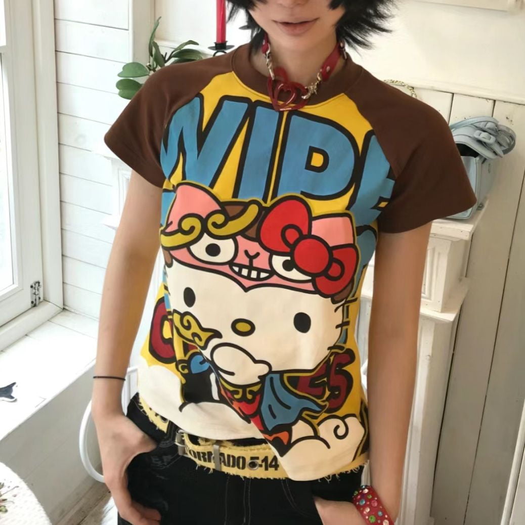 Sanrio Hello Kitty New Anime Fashion Short Tops Y2k Summer Cute Tees ...