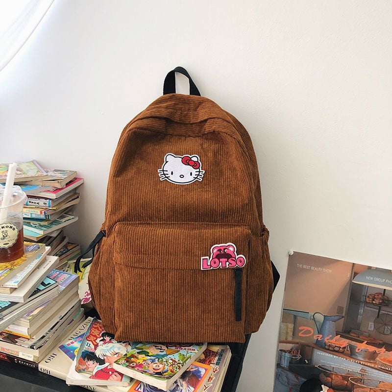Sanrio Hello Kitty New Corduroy Vintage Backpacks Y2k Student Korean ...