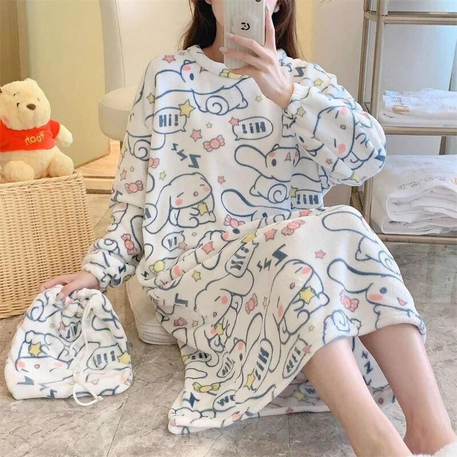 Sanrio Hello Kitty New Plush Nightgown Women Soft Home Dresses Y2k ...