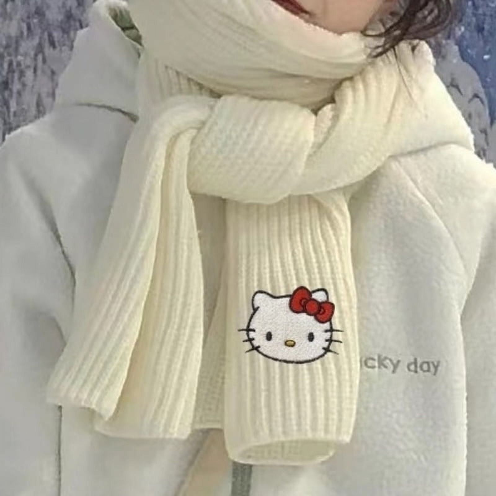 Sanrio Hello Kitty New White Scarves Women‘s Soft Warm Scarf Y2k Female Autumn Winter Korean ...